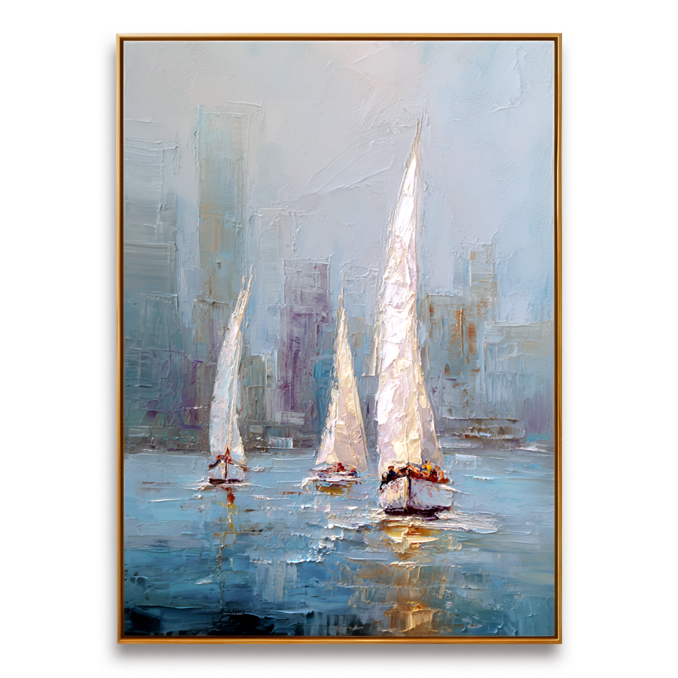 Abstract Sailing City Painting – Golden Voyage Wall Art | Arteleer