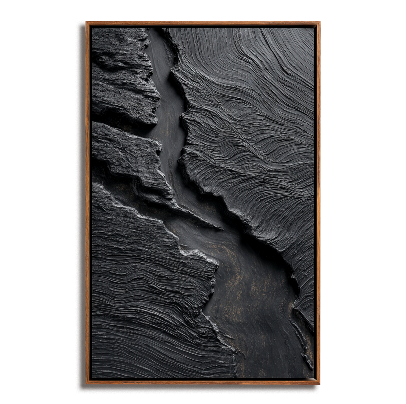 Black Textured Abstract Painting – Erosion Trace Wall Art | Arteleer