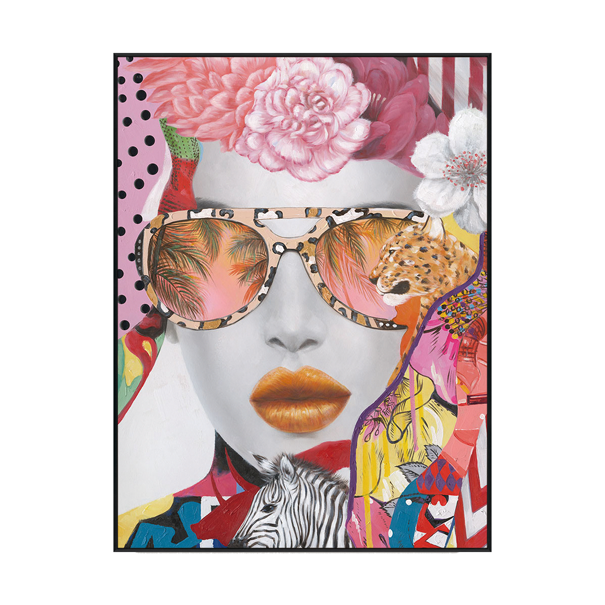 Arteleer | Tropical Glam Pop Art Portrait with Leopard & Zebra