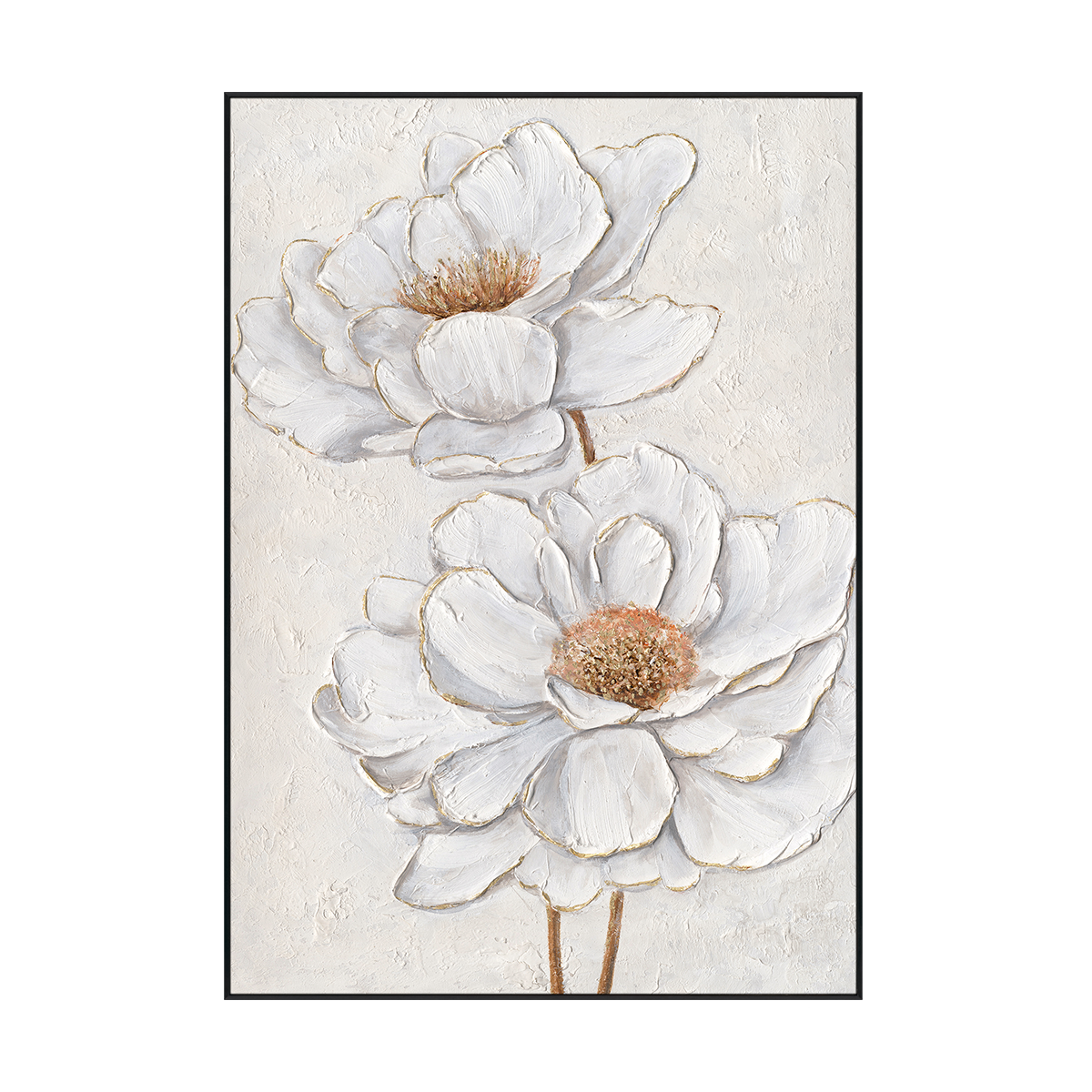 Arteleer| White Bloom - Textured Floral Painting | 3D Gold Leaf Art
